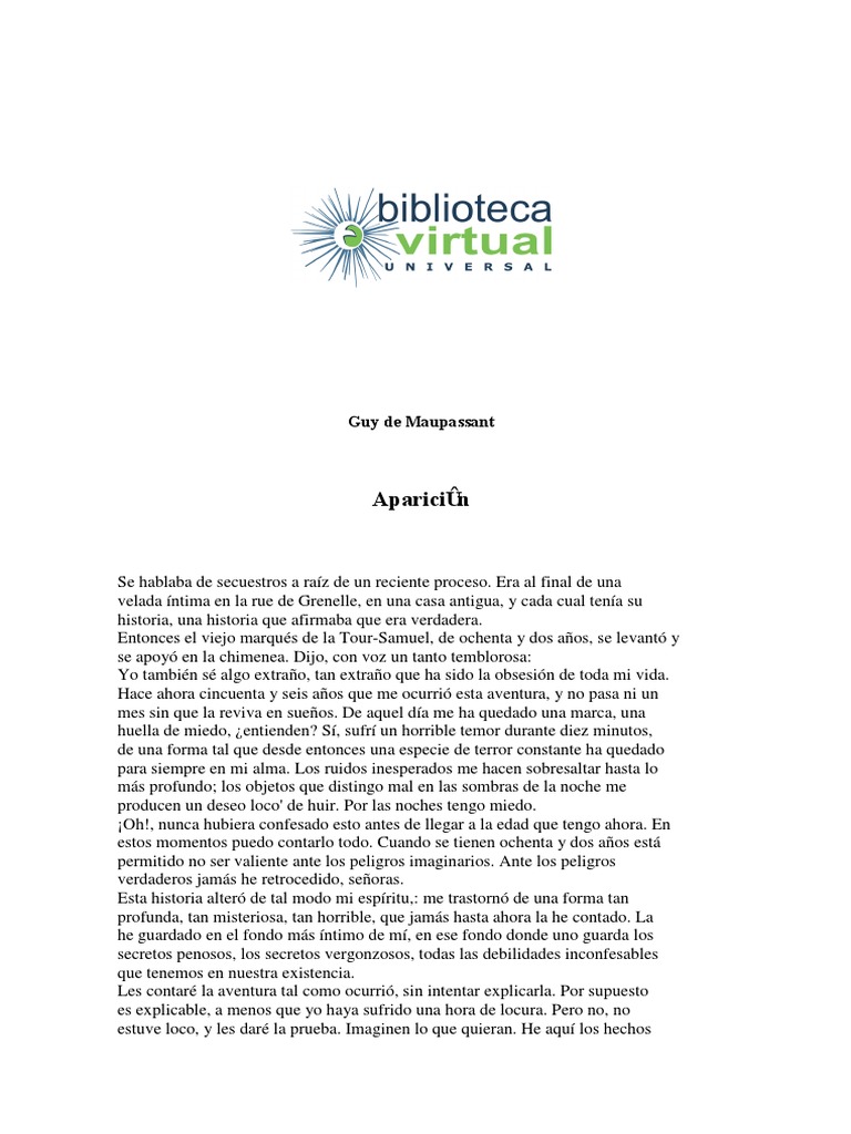 Aparicion Guy de Maupassant | PDF | Guy De Maupassant | Temor