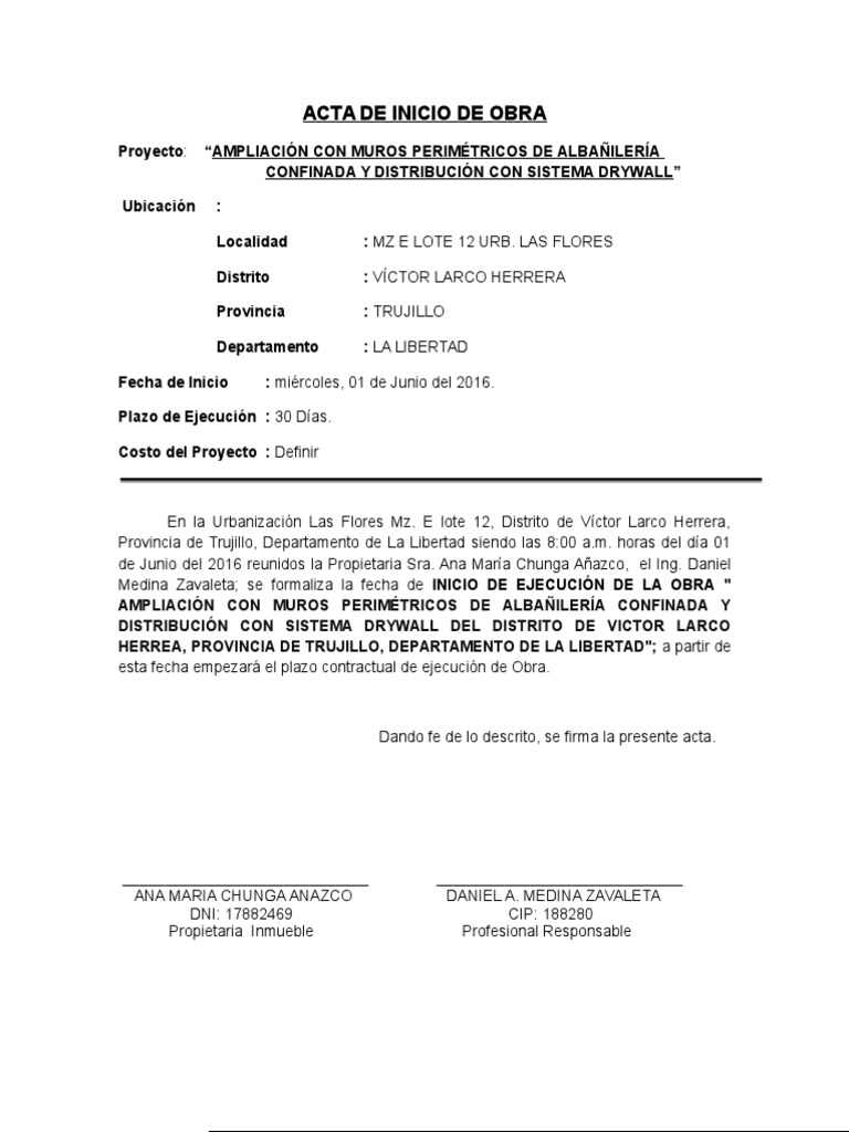 Acta de Inicio de Obra