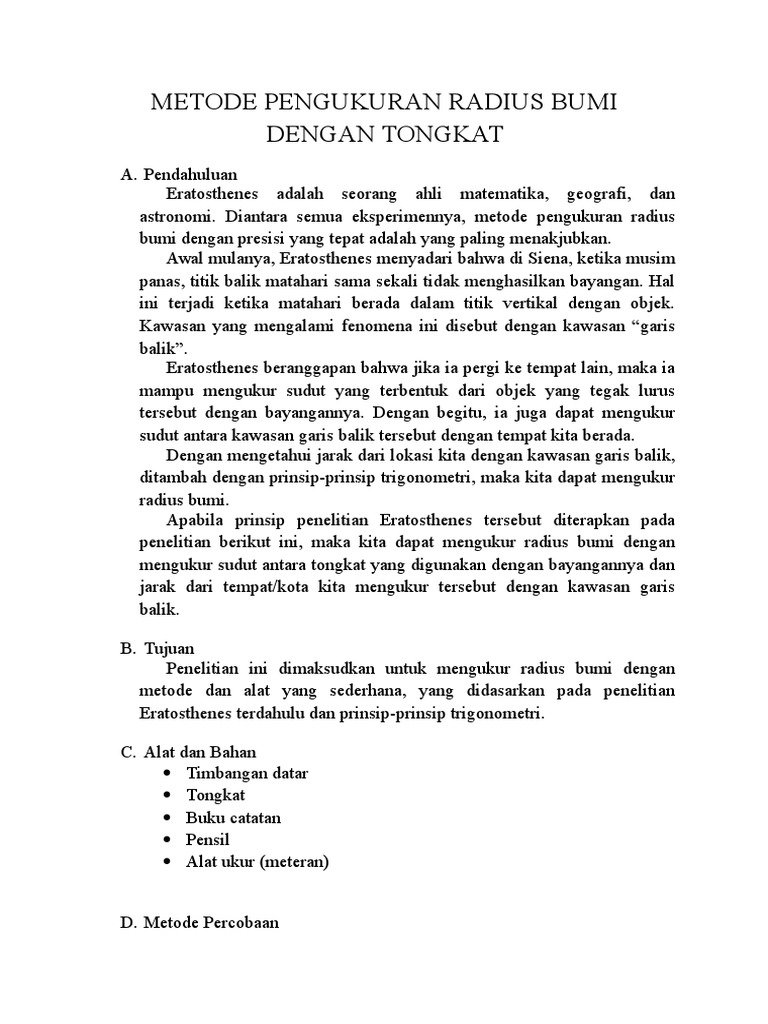 Metode Pengukuran Radius Bumi Dengan Tongkat | PDF