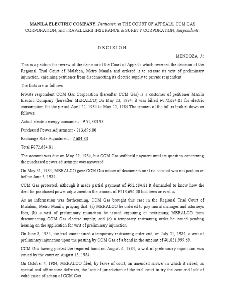 Manila Electric Company, Petitioner, Vs - The Court of Appeals, CCM Gas ...