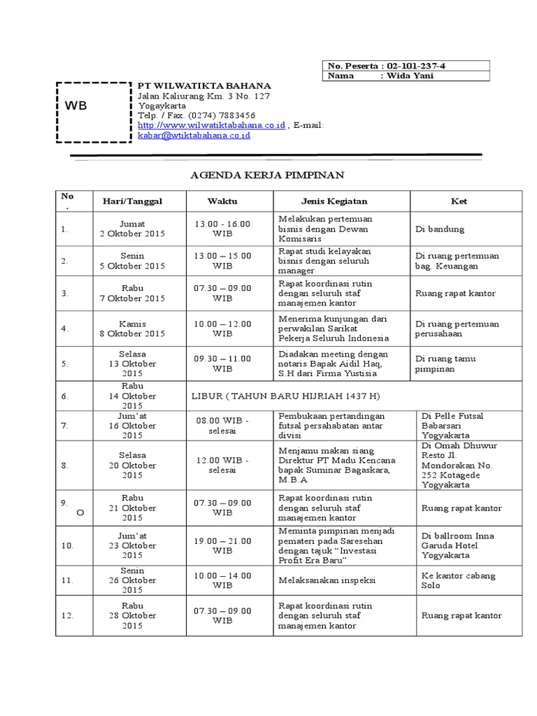 Agenda Kerja Pimpinan | PDF