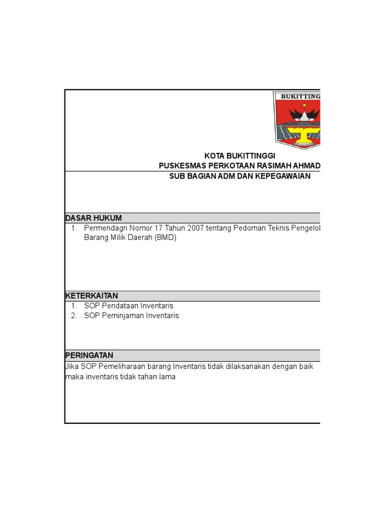 Sop Pemeliharaan Barang Inventaris | PDF