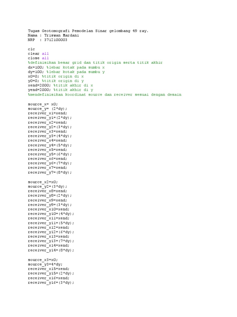 Tugas Geotomografi Pemodelan Sinar Gelombang 49 Ray | PDF