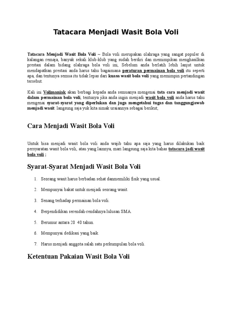 Tatacara Menjadi Wasit Bola Voli | PDF