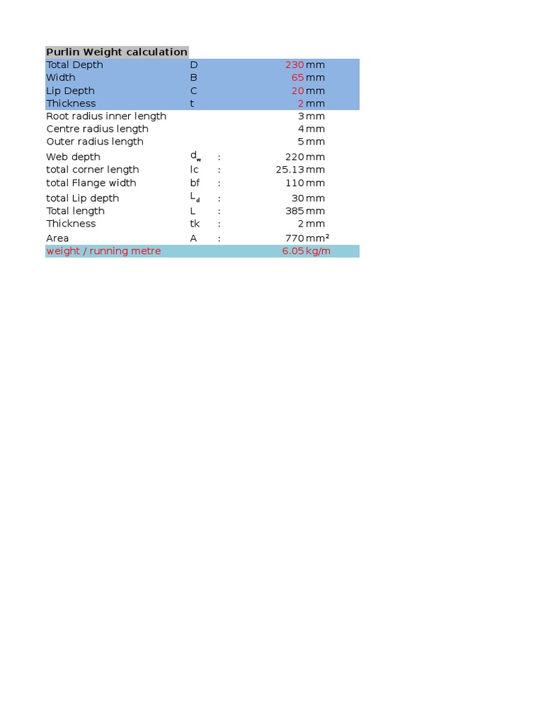 Purlin Weight Calculation Guide | PDF