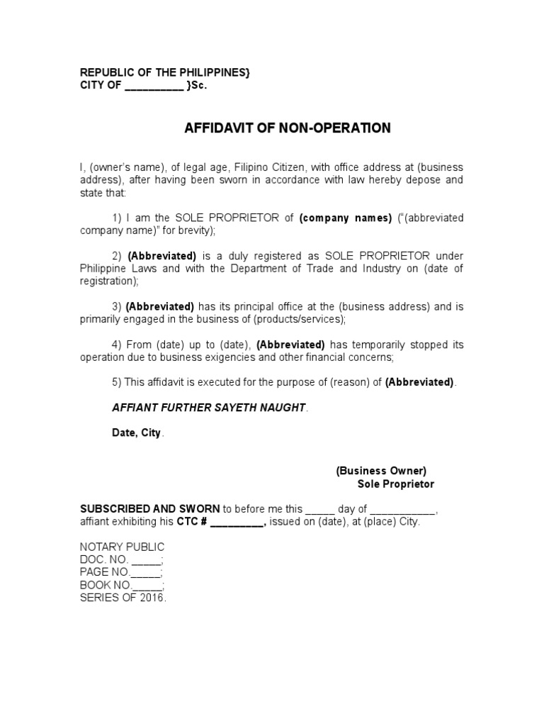 Affidavit of No Operation - Blank | PDF | Law