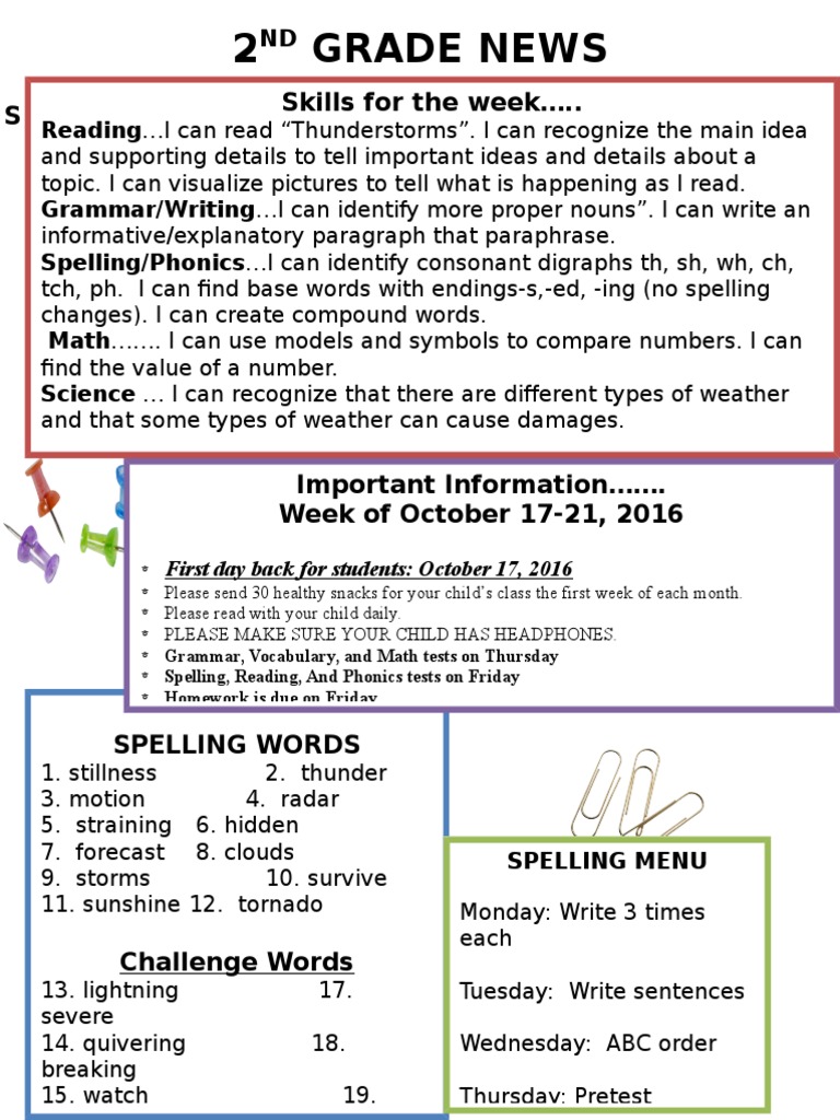 2nd Grade Weekly Overview | PDF | Language Arts & Discipline