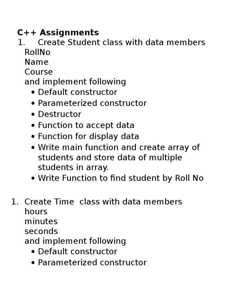 C Assignments Constructor Object Oriented Programming