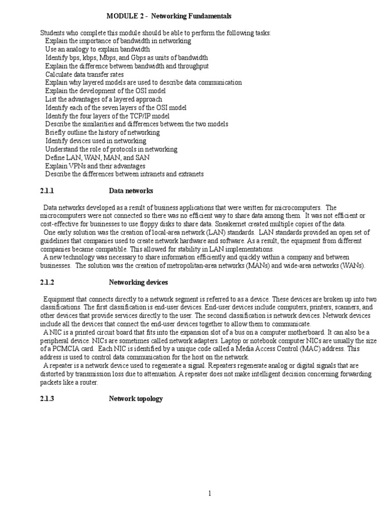 MODULE 2 - Networking Fundamentals | PDF | Network Topology | Osi Model MODULE 2 - Networking Fundamentals | PDF | Network Topology | Osi Model
