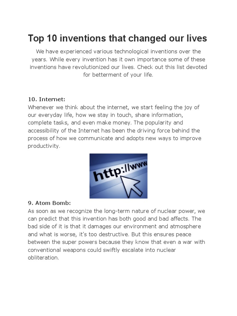 Top 10 Life-Changing Inventions | PDF | Calendar | Energy And Resource