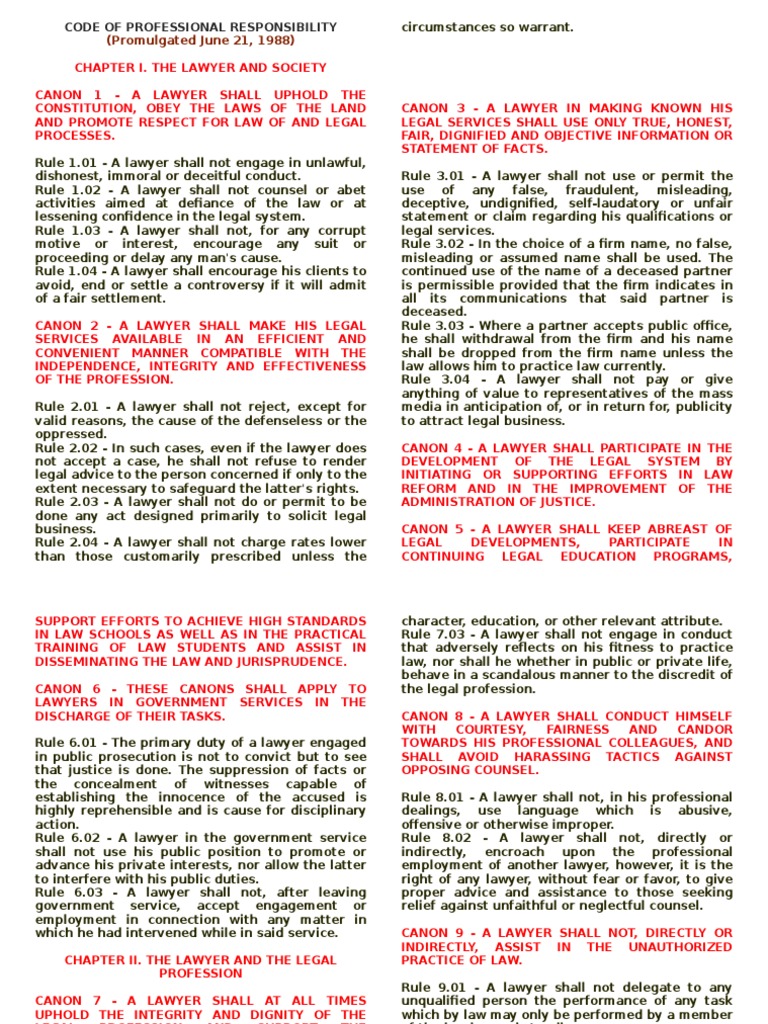 Code of Professional Responsibility Canons | Practice Of Law | Lawyer