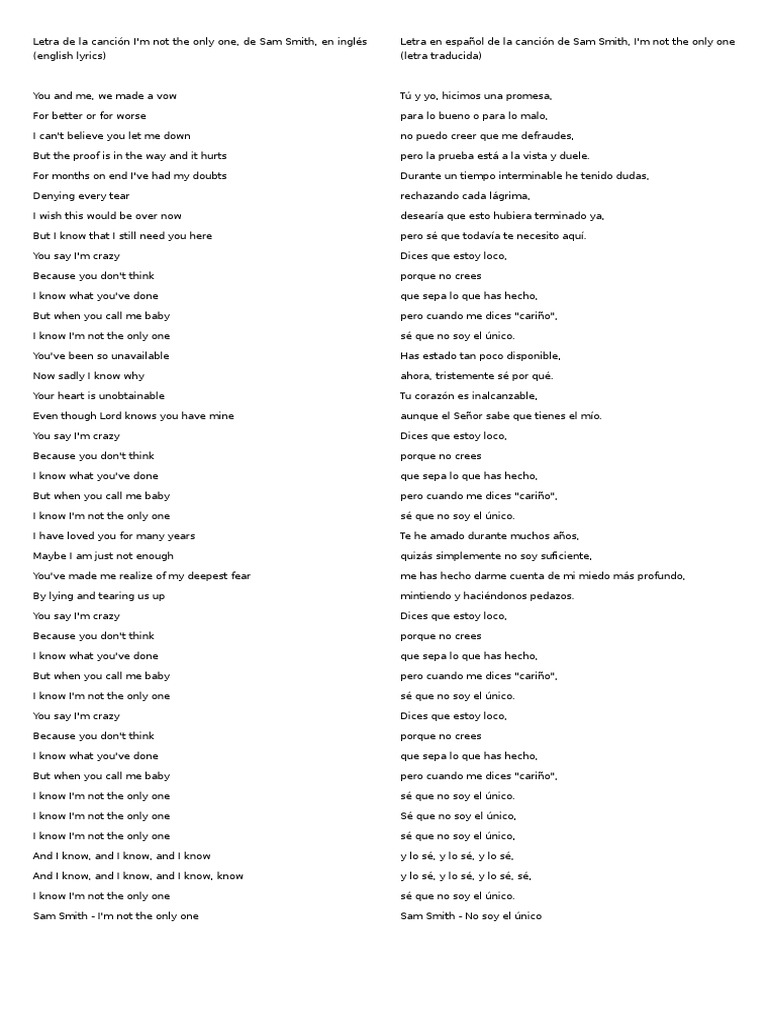 Letra de La Canción Iam Not the Only One