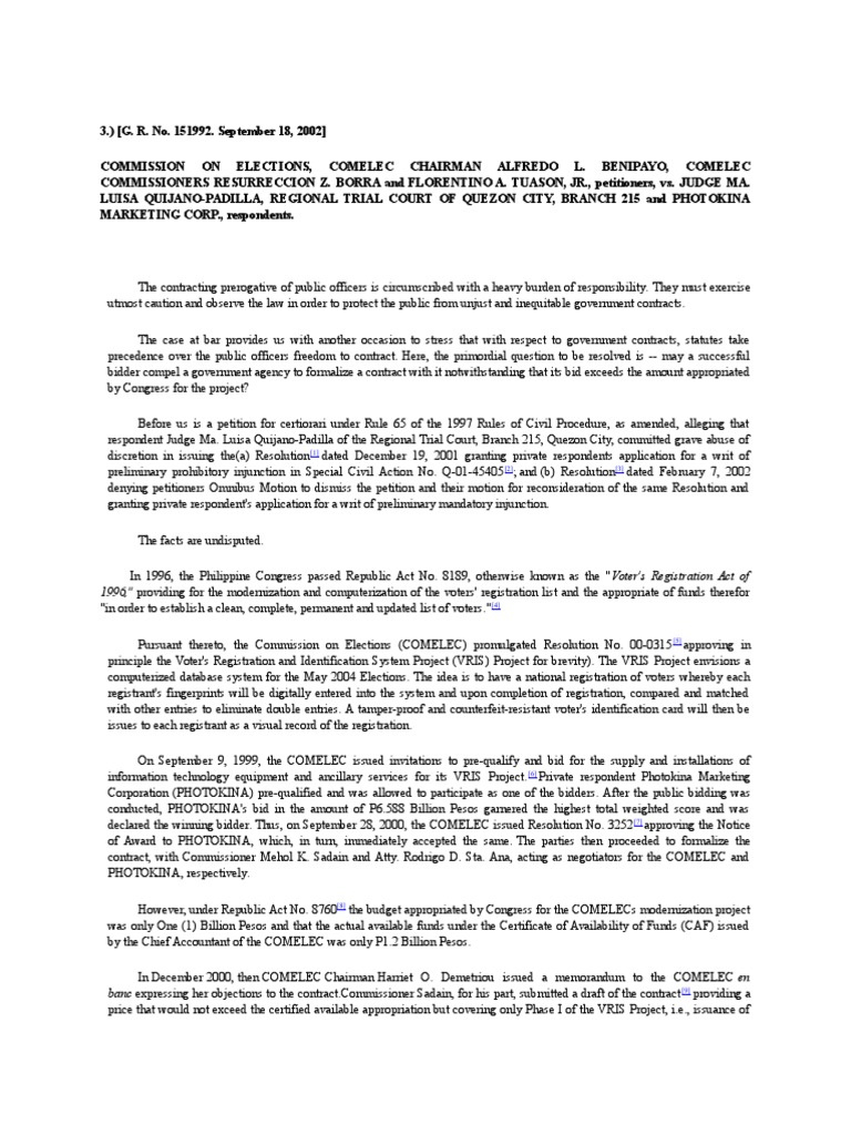 COMELEC vs. Judge Quijano-Padilla | PDF | Mandamus | Commission On Elections (Philippines)