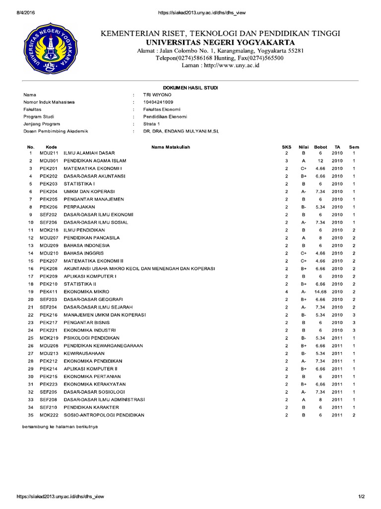 Siakad2013.Uny - Ac.id Dhs Dhs View | PDF