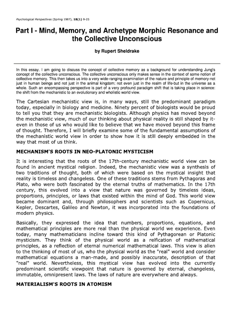 Rupert Sheldrake - Mind, Memory and Archetype Morphic Resonance PDF | PDF