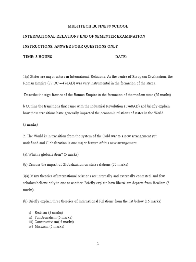 Multitech Business School International Relations End of Semester Examination Instructions ...