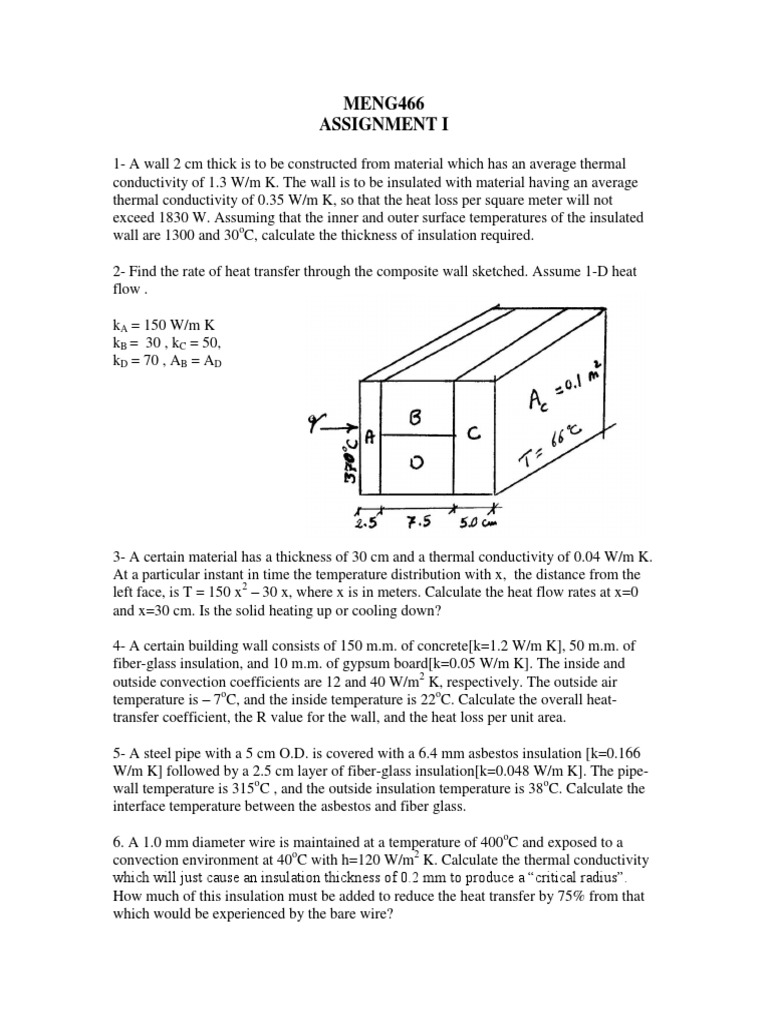 Heat Transfer Assignment 1 | PDF | Thermal Insulation | Thermal Conductivity