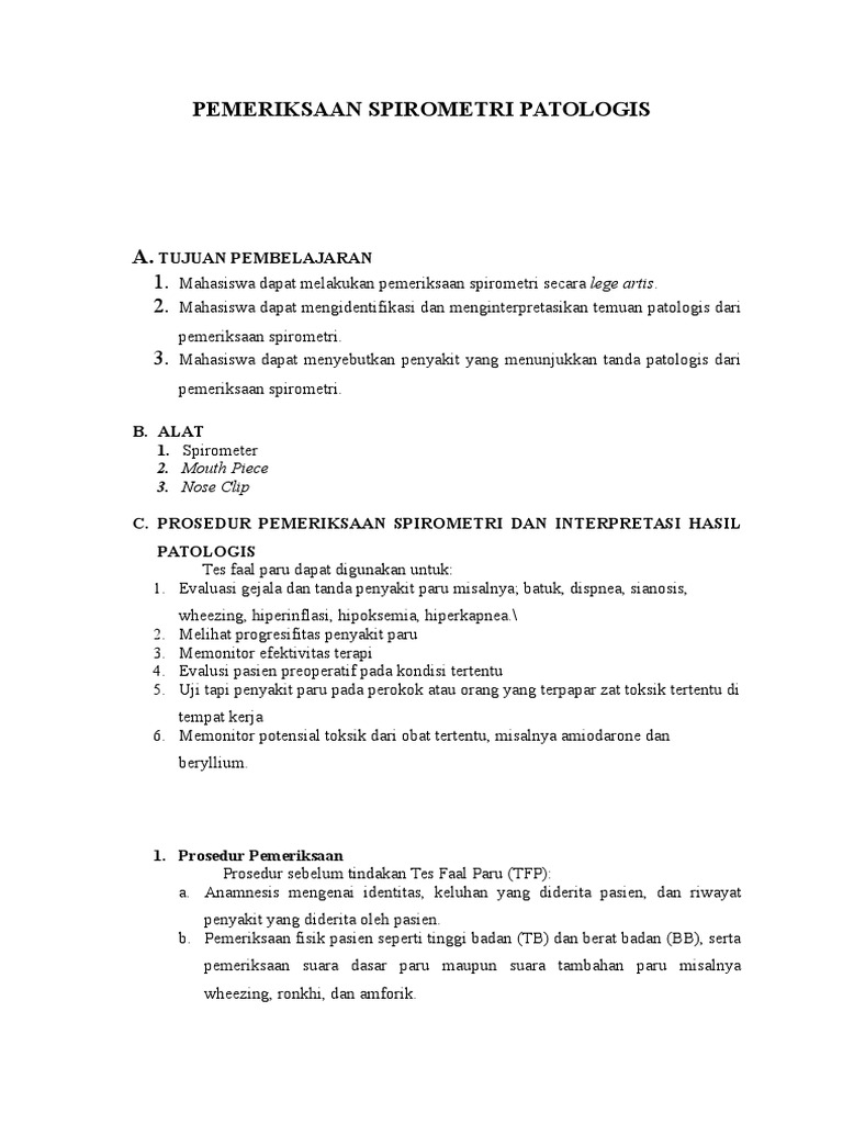 Pemeriksaan Spirometri Patologis | PDF
