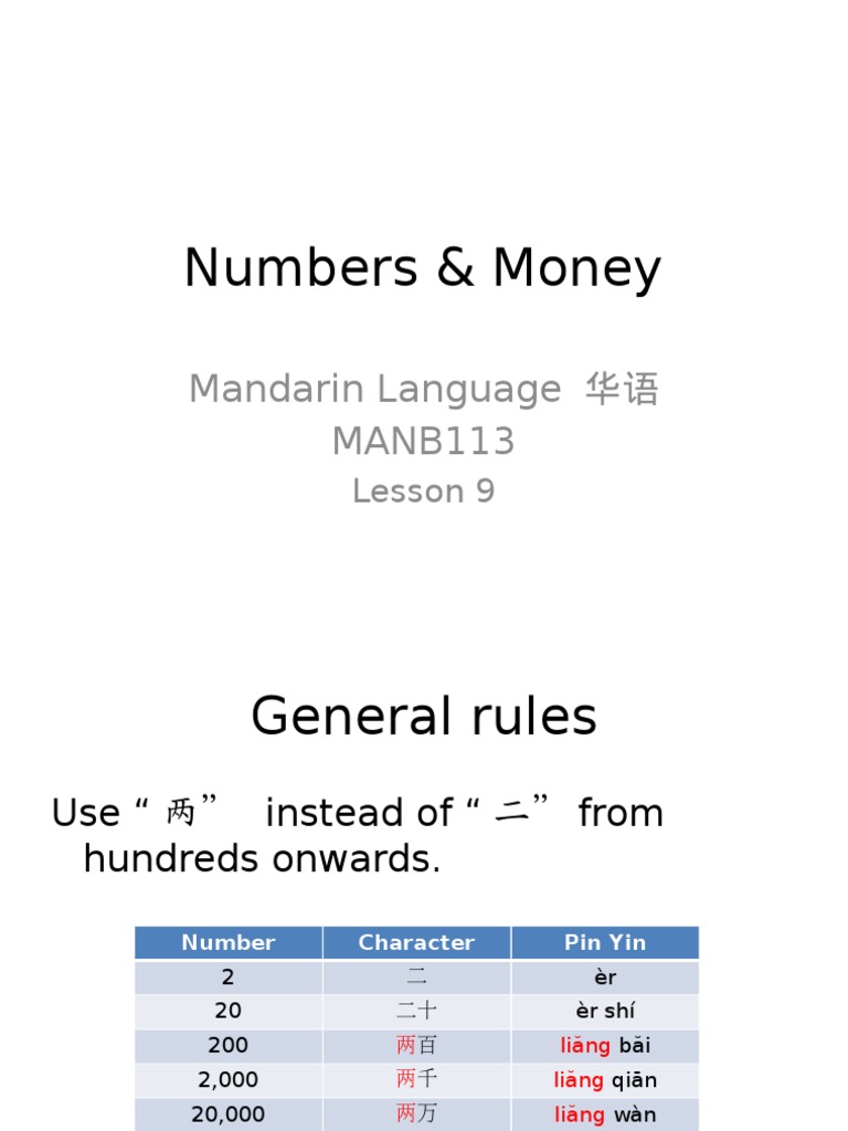 Numbers & Money: Mandarin Language 华语 MANB113 | PDF | Linguistic ...