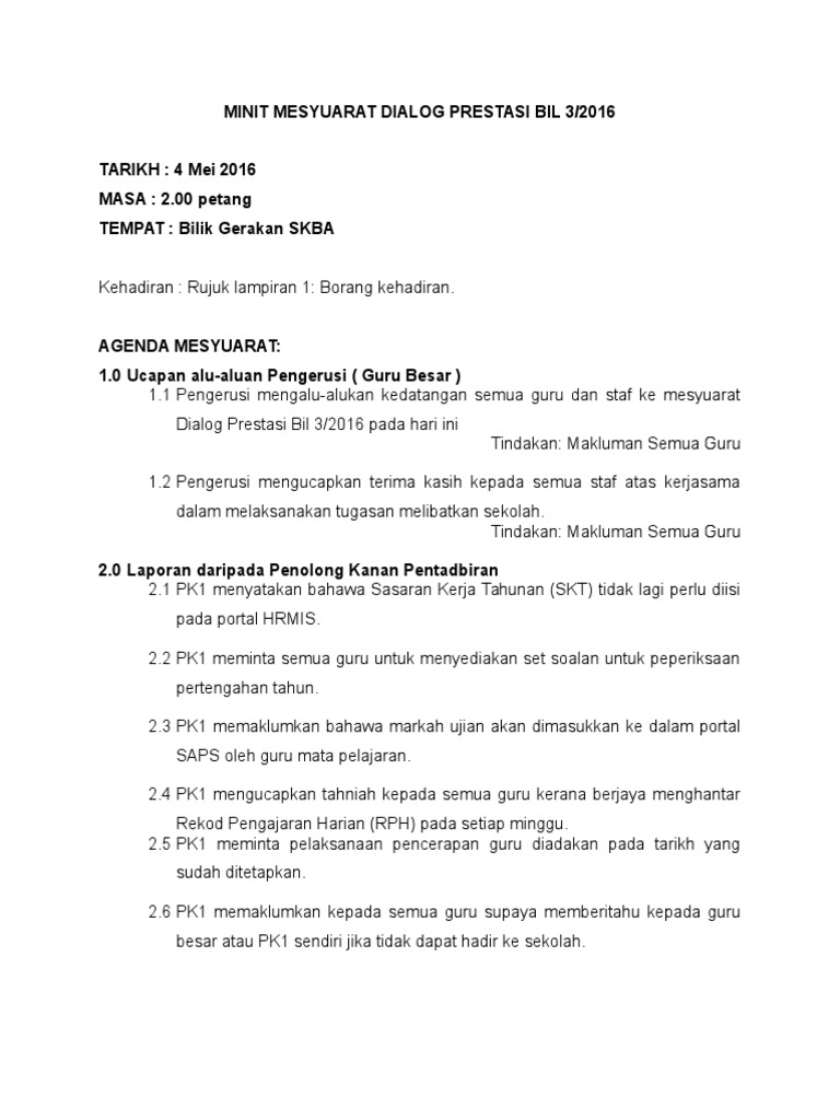 Minit Mesyuarat Dialog Prestasi Bil 3 | PDF
