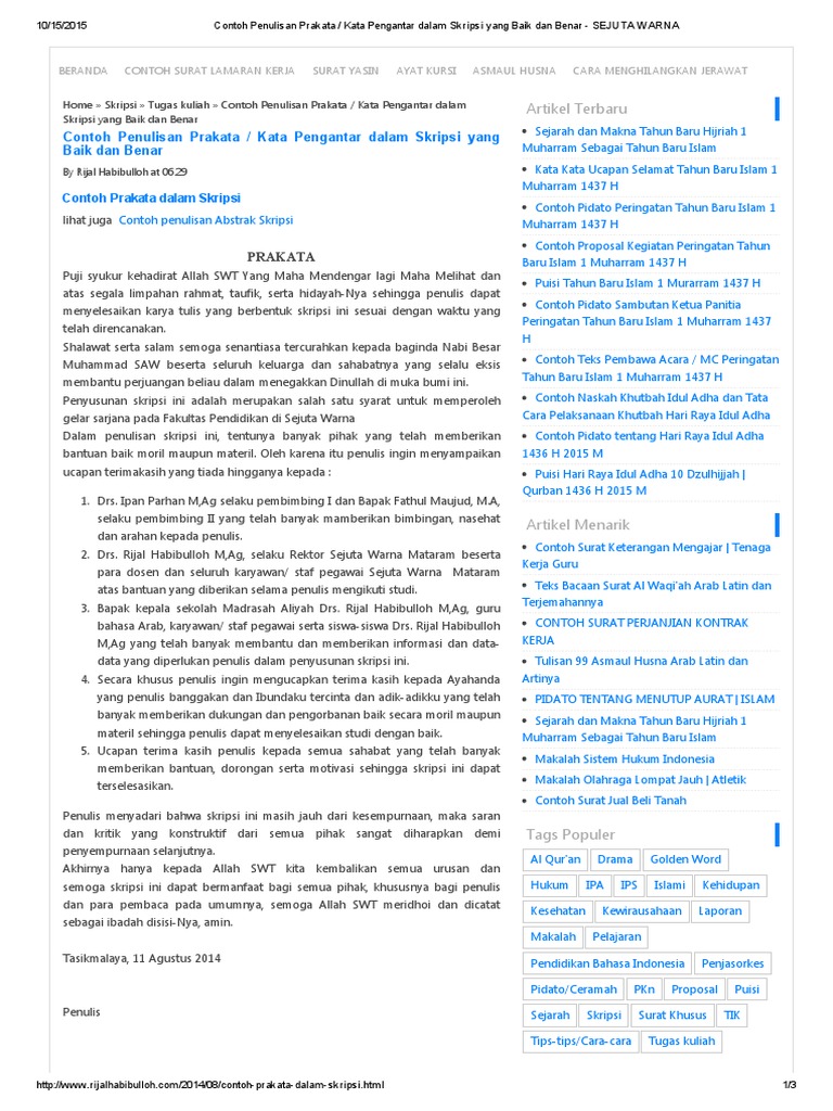 Contoh Penulisan Prakata _ Kata Pengantar Dalam Skripsi Yang Baik Dan ...