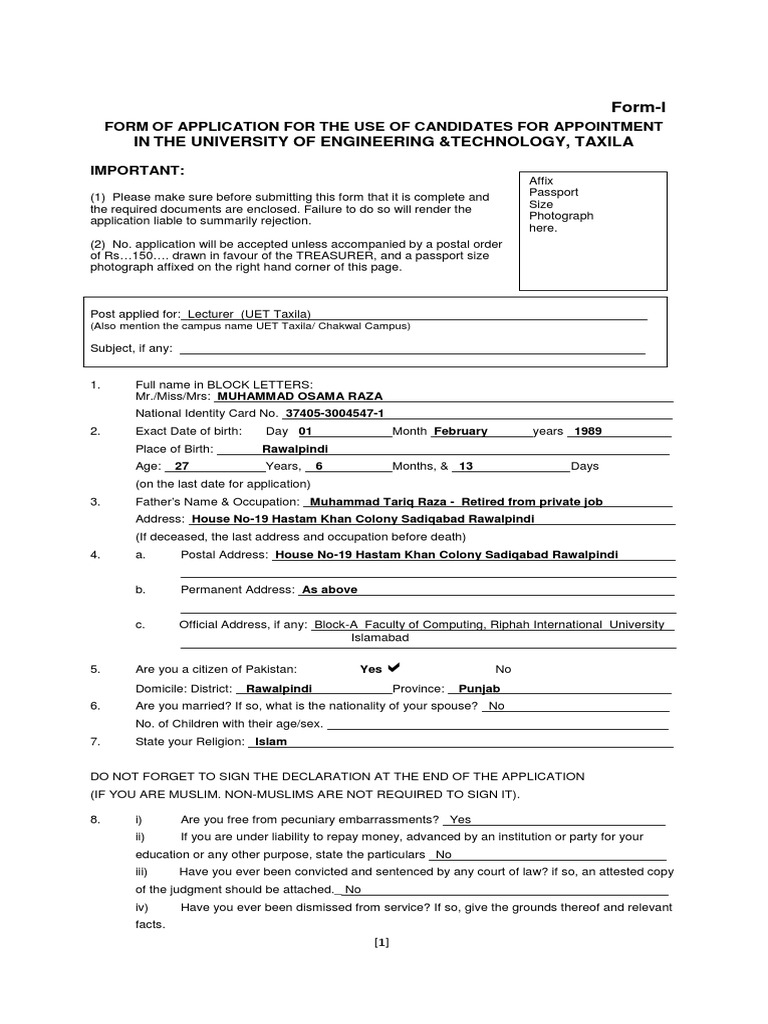 01 Application Form-I (L) | PDF