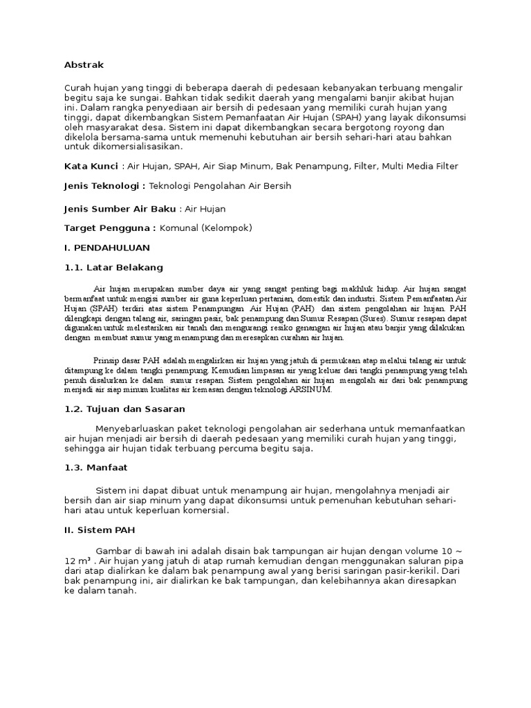 SPAH (Sistem Pengolahan Air Hujan) | PDF