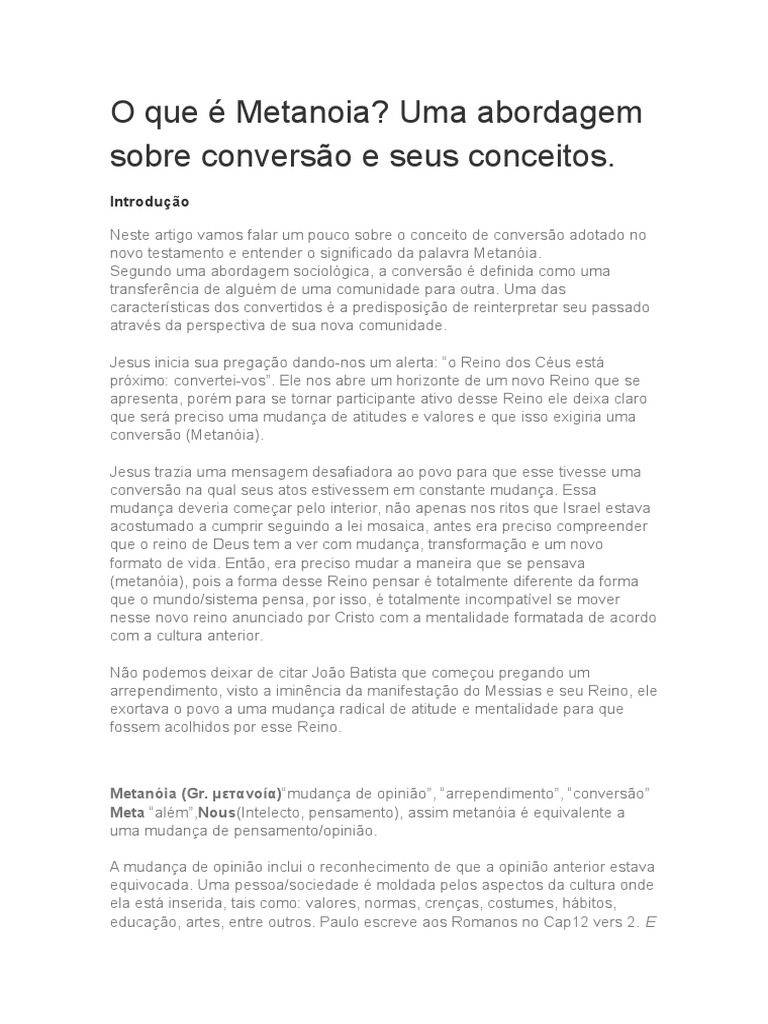 O Significado de Metanóia: Uma Abordagem sobre Conversão e seus ...