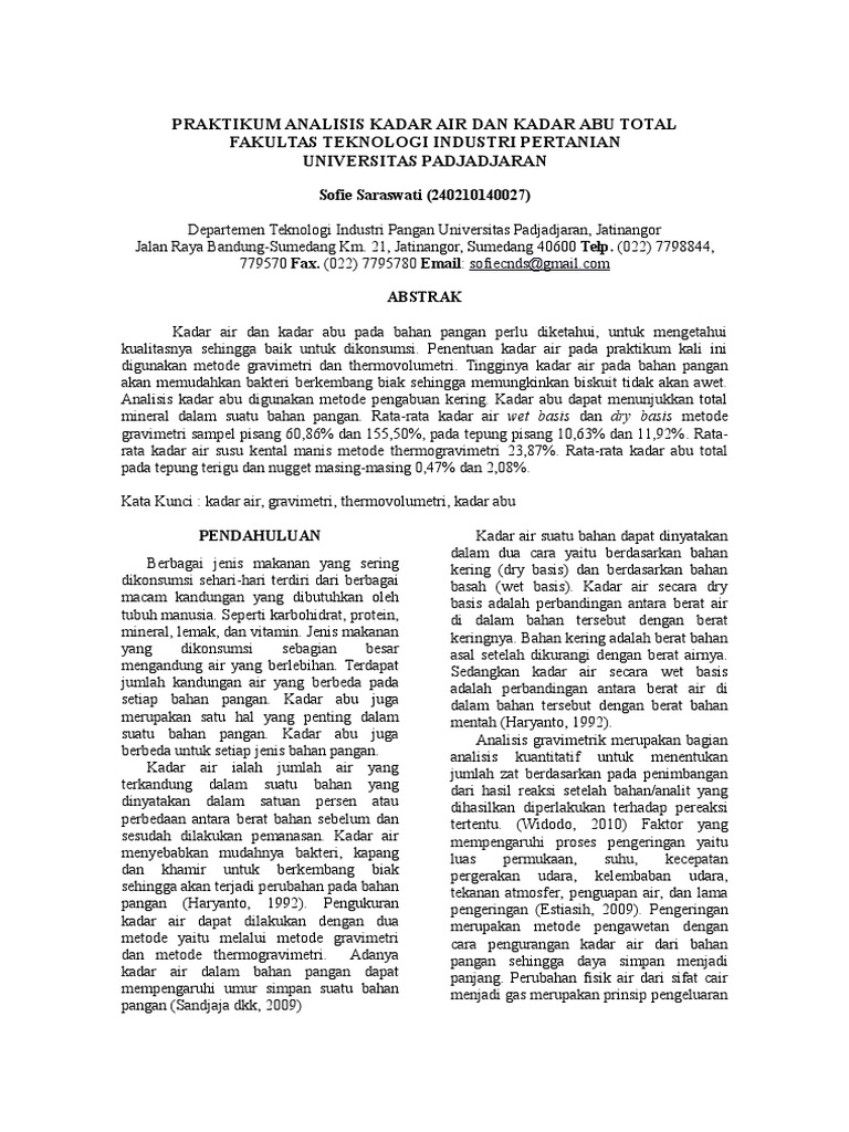 Analisis Kadar Air Dan Kadar Abu Total | PDF Analisis Kadar Air Dan Kadar Abu Total | PDF