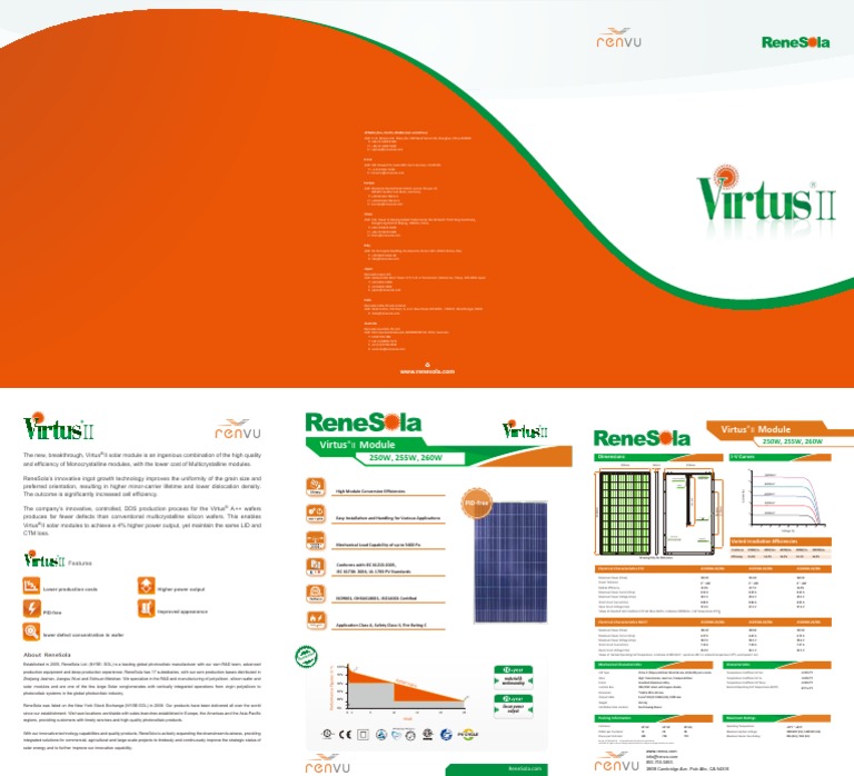 Renesola Virtus II 250 255 260W Data Sheet April 2013 RENVU | PDF ...