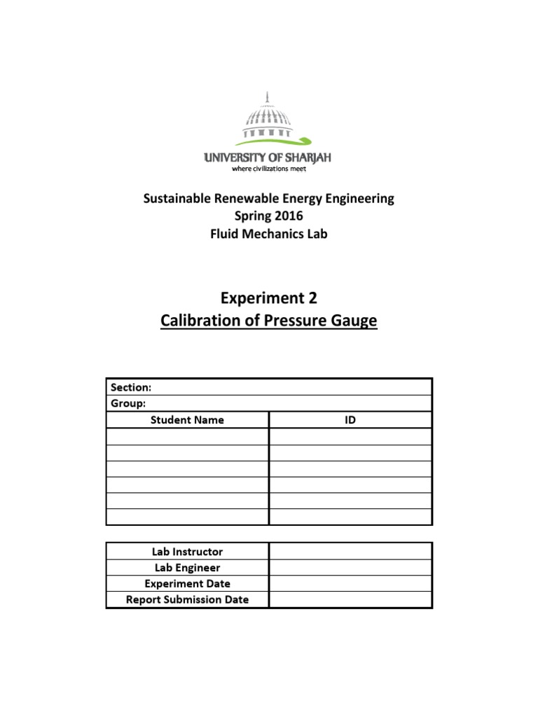 Exp 2 Calibration of Pressure Gauge | PDF | Pressure Measurement ...
