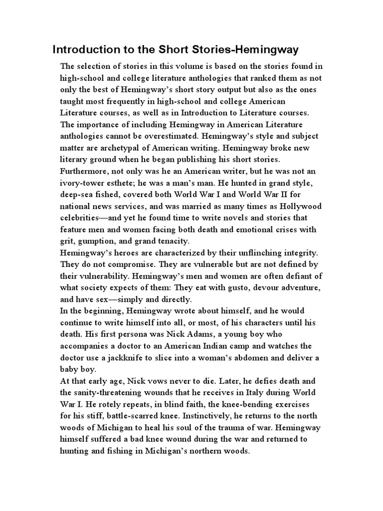 Introduction to Hemingway's Short Stories | PDF | Narration