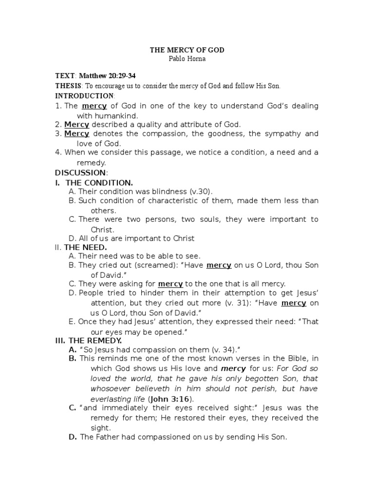The Mercy of God - Invitation (Sermon) | PDF | Mercy | Jesus