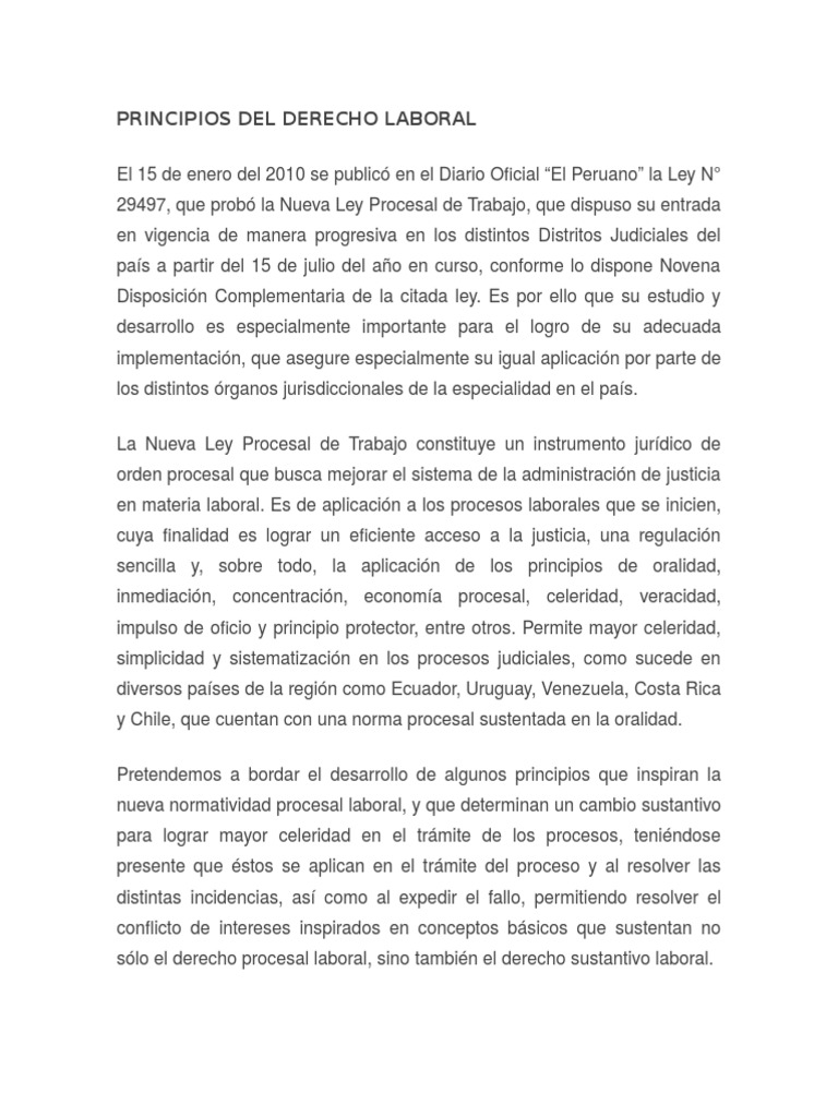 Principios Del Derecho Laboral Pdf Ley Procesal Derecho Laboral