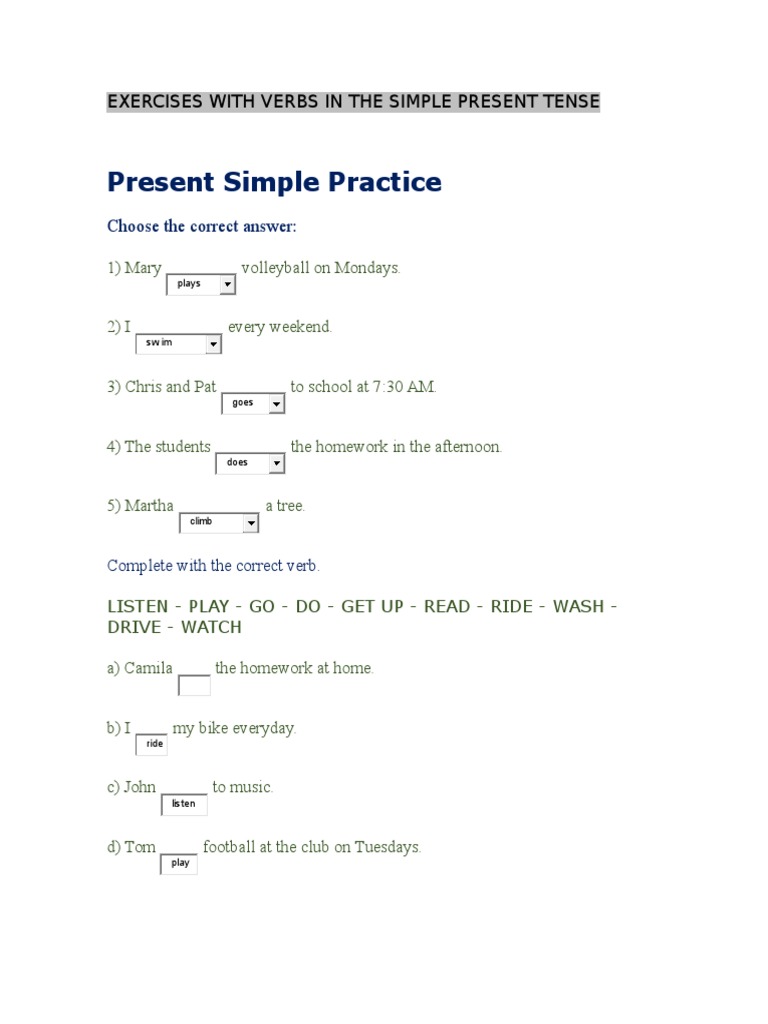 Simple Present Tense Exercises | PDF | Sports & Recreation | Language ...