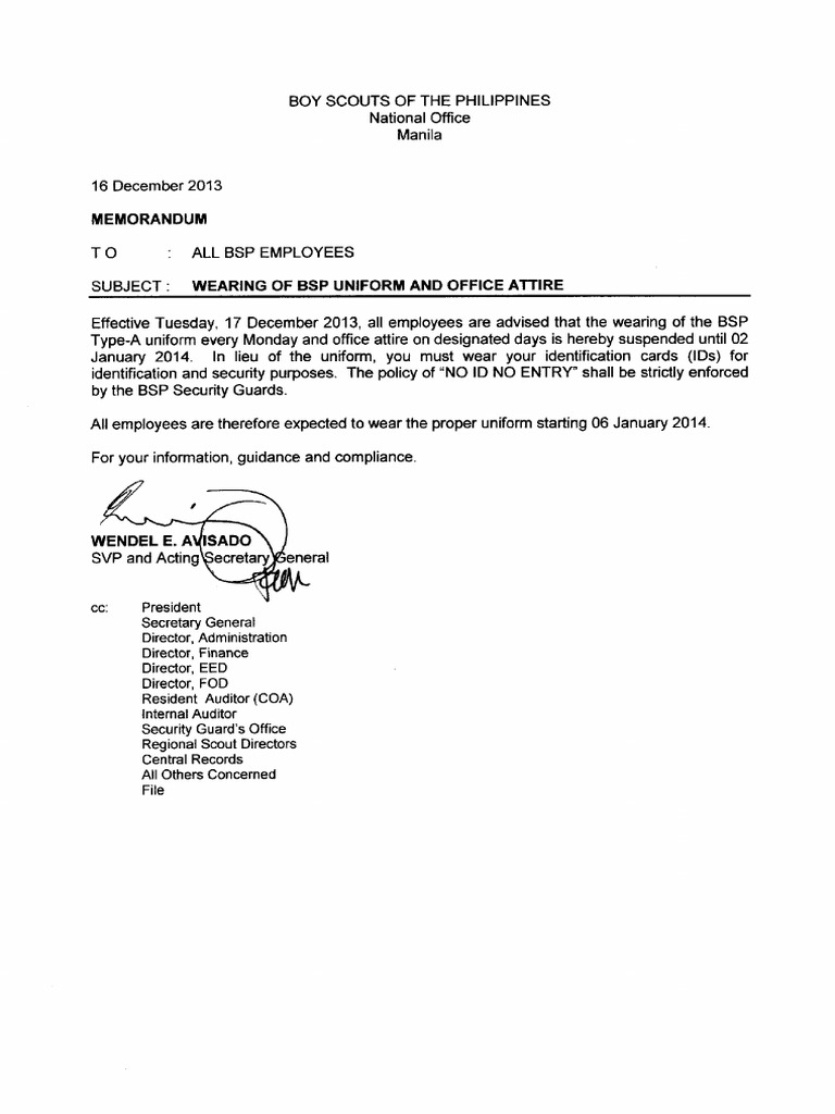 Wearing of BSP Uniform and Office Attire PDF | PDF