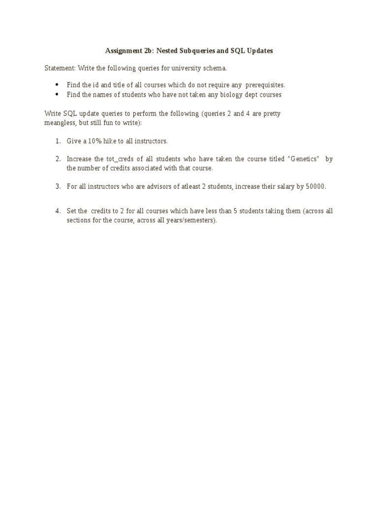 Assignment 2b Nested Subqueries And Sql Updates Pdf 8008