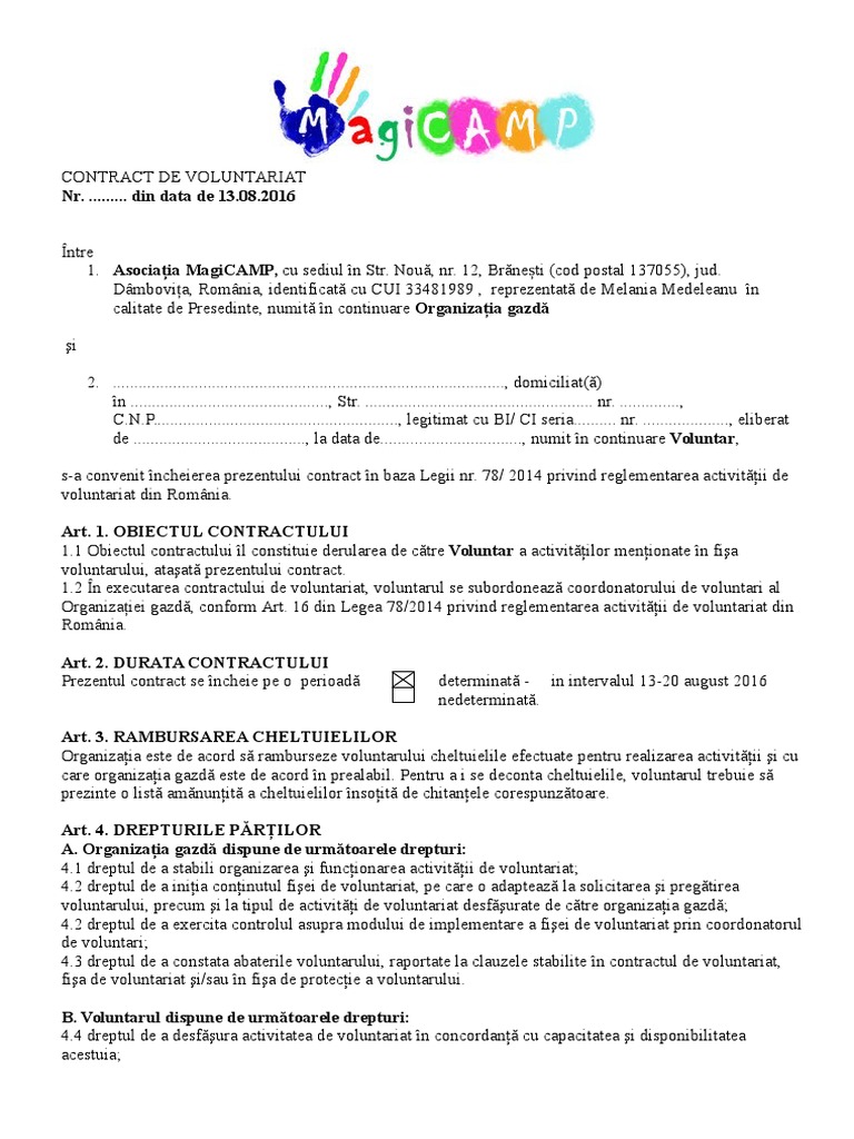 Contract de Voluntariat | PDF