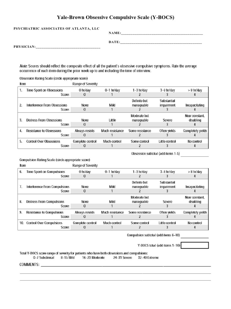 Y-BOCS OCD Assessment Form | PDF