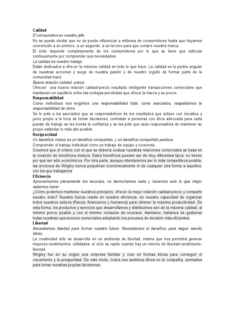 5 Principios MARS | PDF | Beneficio (economía) | Calidad (comercial)