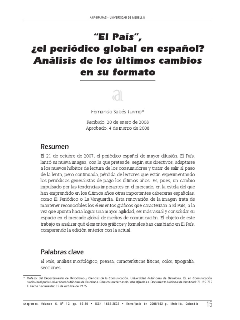 "El País", ¿El Periódico Global en Español? Análisis de Los Últimos ...