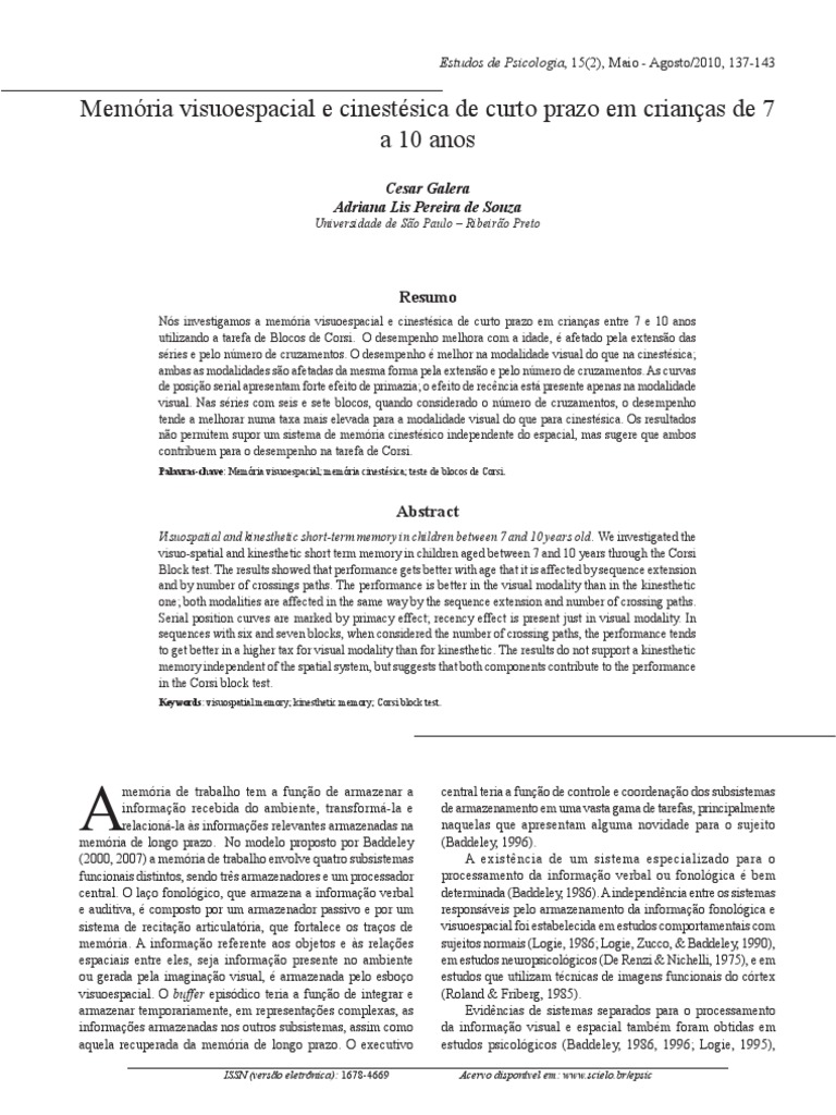 Cubos de Corsi 710anos | PDF | Memória | Ciência cognitiva