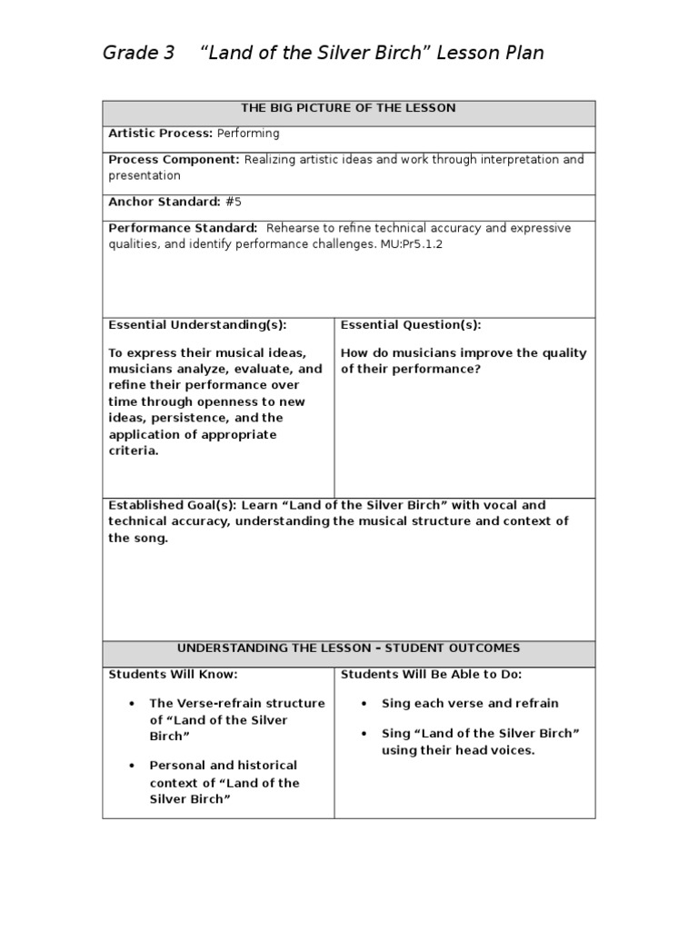 Grade 3 Music Performance Lesson | PDF | Educational Assessment | Song ...