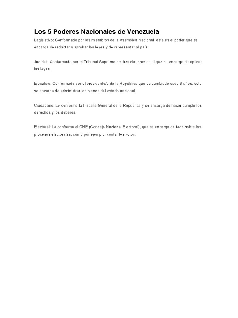 Los 5 Poderes Nacionales de Venezuela | PDF