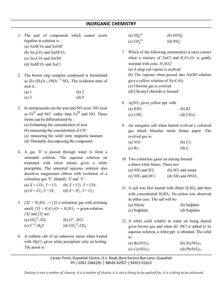 Identification of Inorganic Compounds and Analysis of Multiple Choice ...