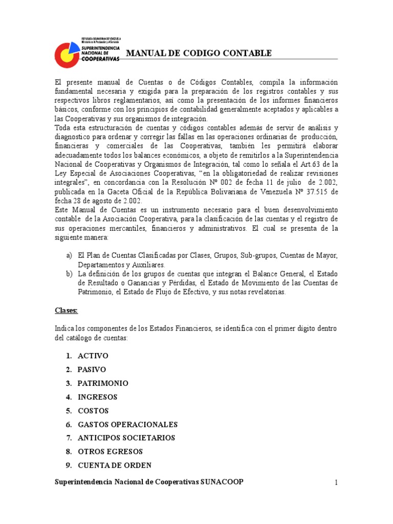 Manual de Codigos Contables | PDF | Cooperativa | Contabilidad