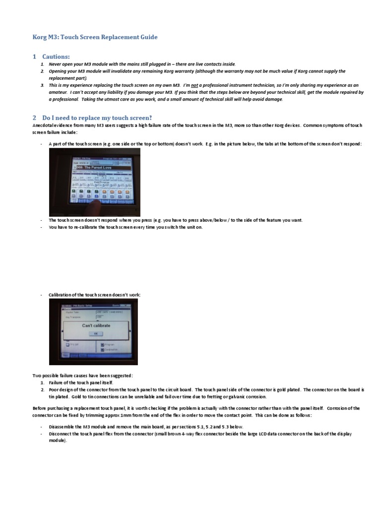Korg M3 Touch Screen Replacement Guide | PDF | Touchscreen | Electrical Connector