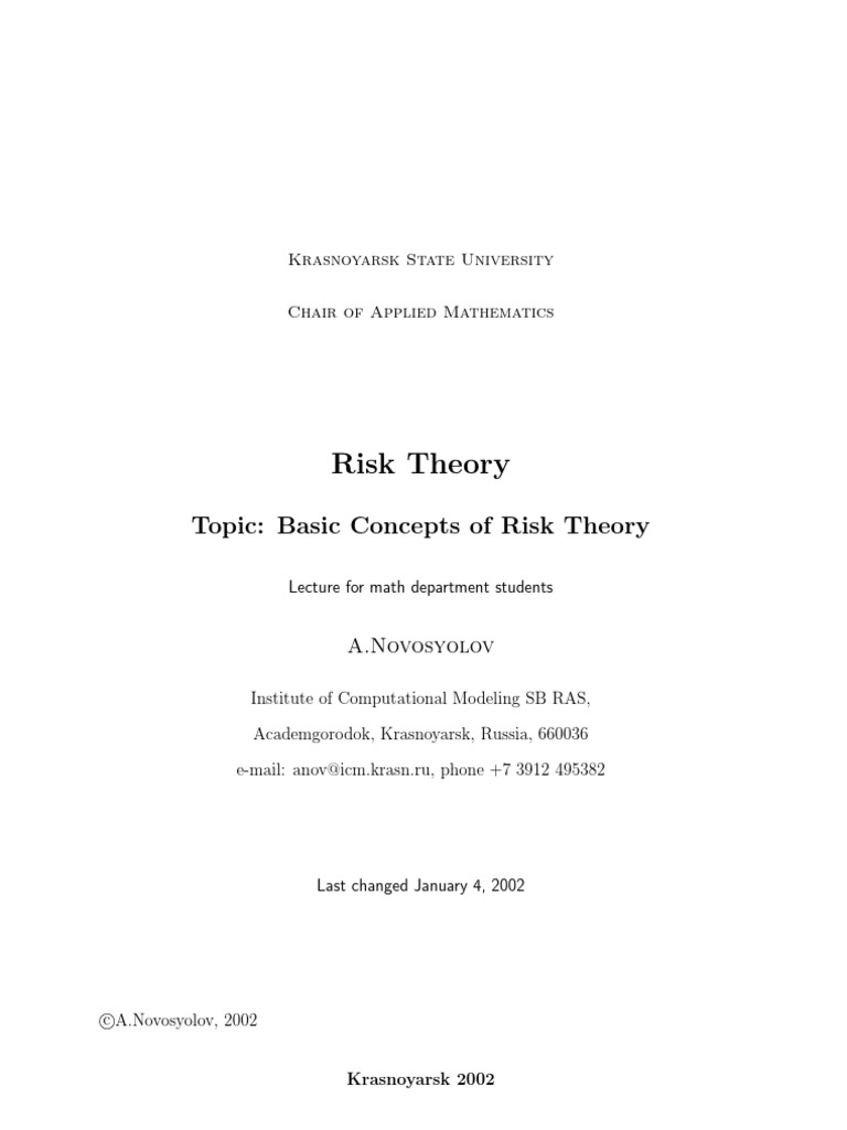 Topic: Basic Concepts of Risk Theory | PDF | Probability Distribution ...