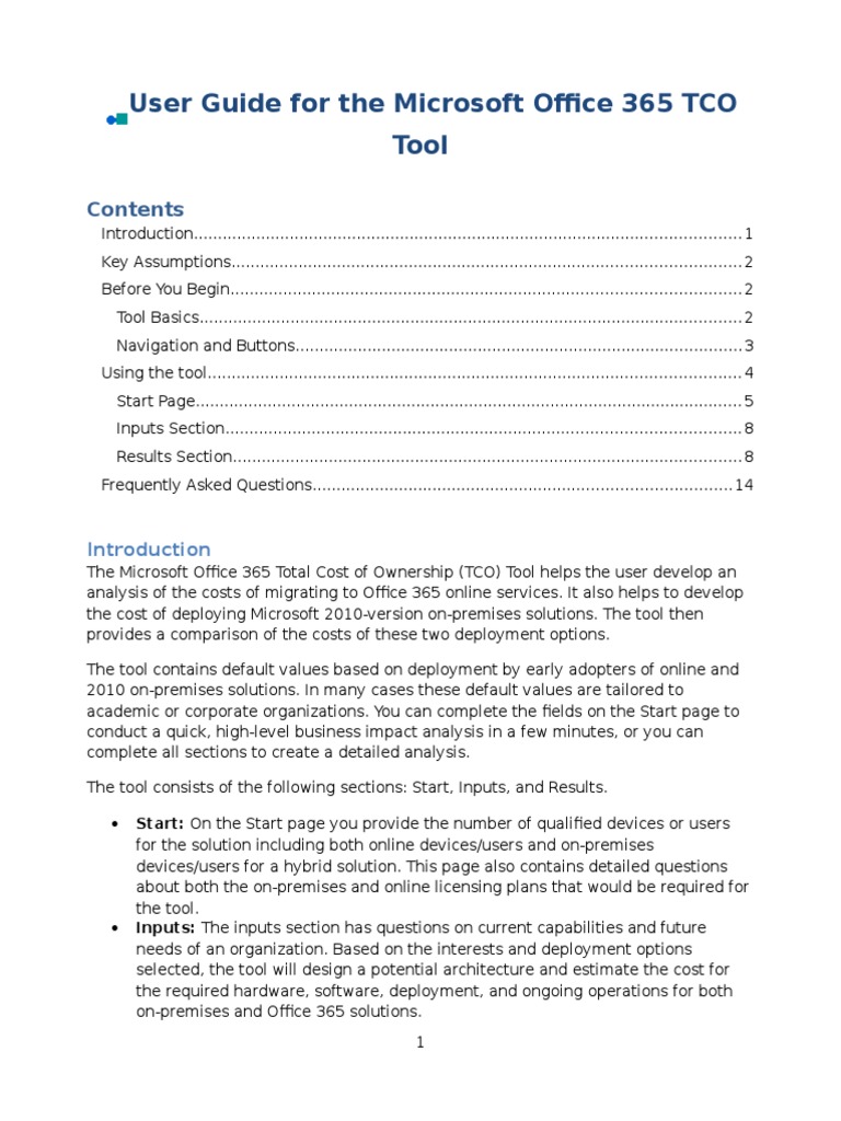 Office 365 TCO Tool v3 User Guide | PDF | Office 365 | Microsoft Office