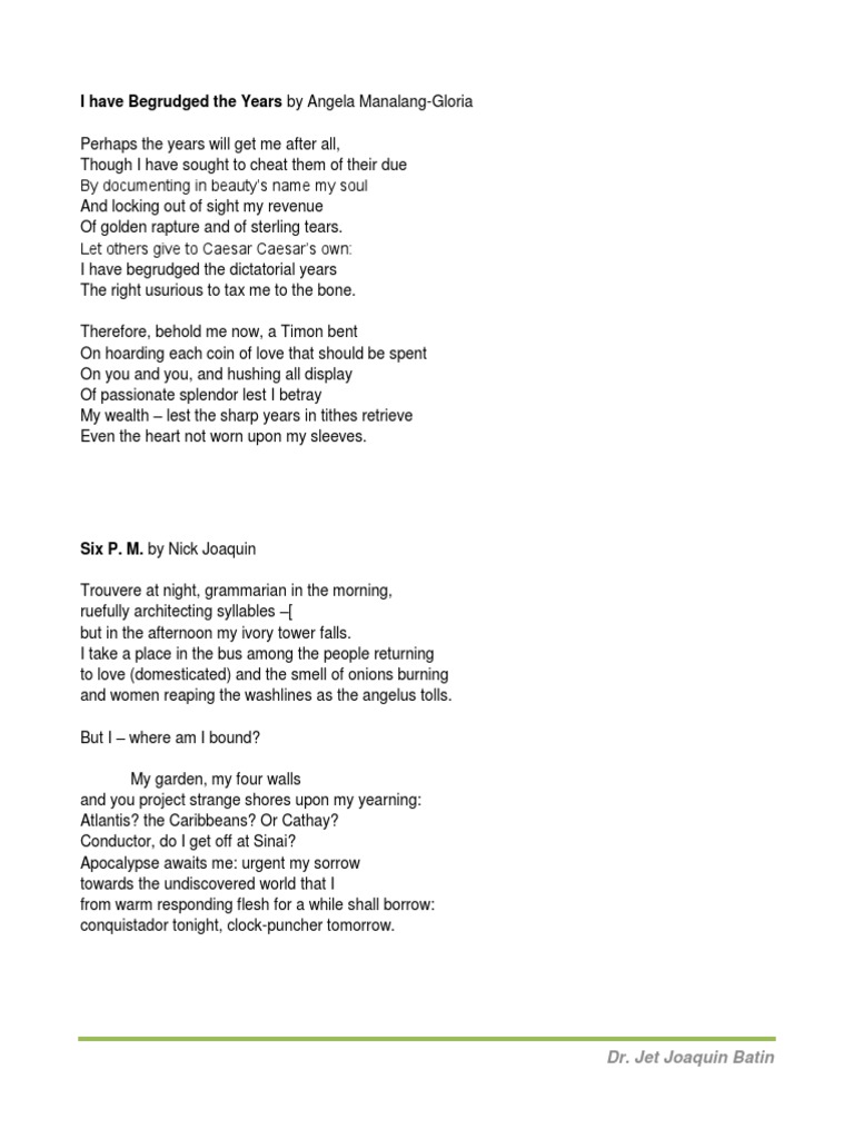 I Have Begrudged The Years and Six P.M. | PDF